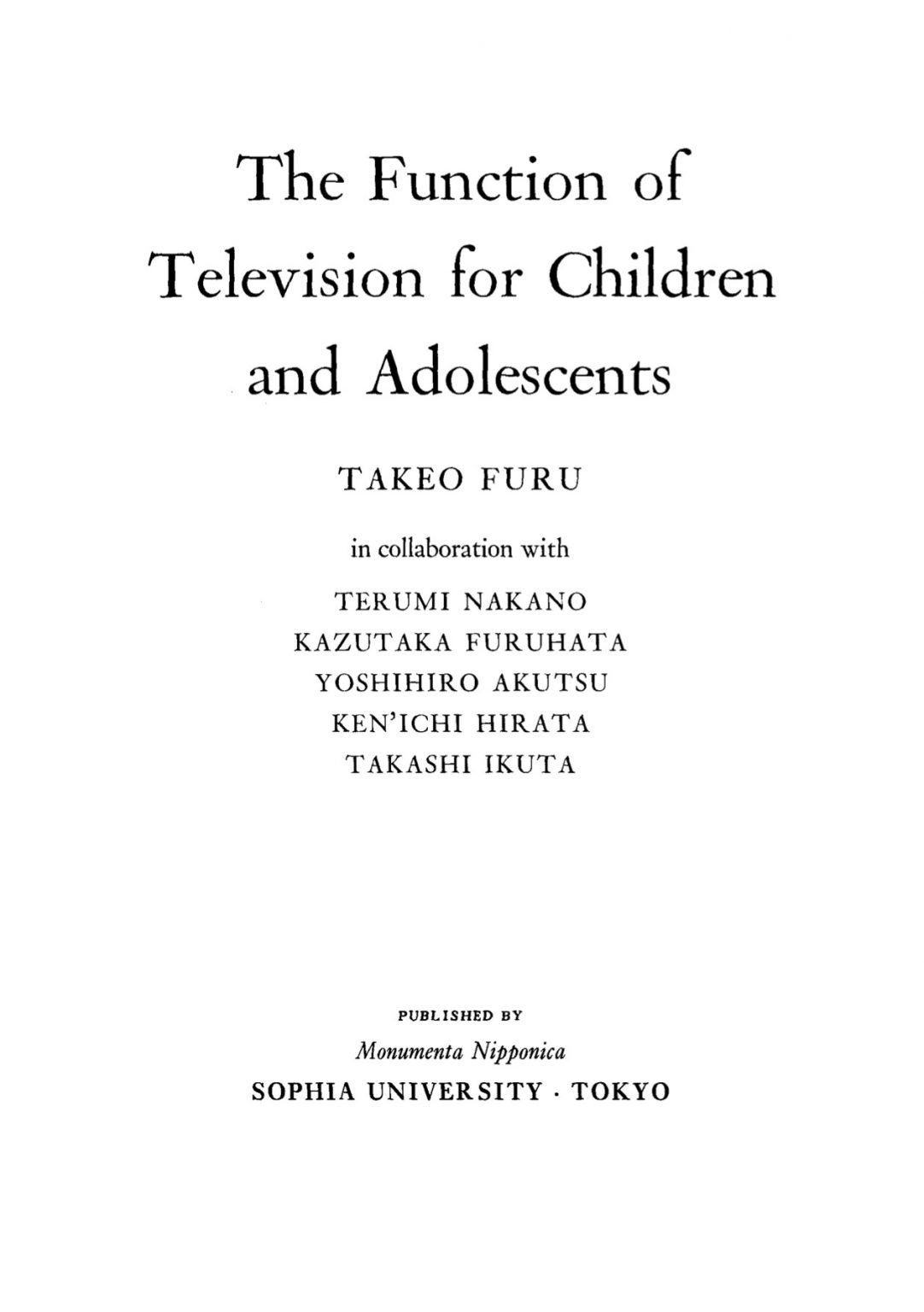 The Function of Television for Children and Adolescents | Takeo Furu ...