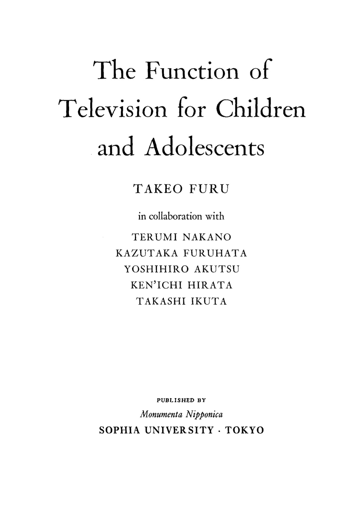 The Function of Television for Children and Adolescents | Takeo Furu ...